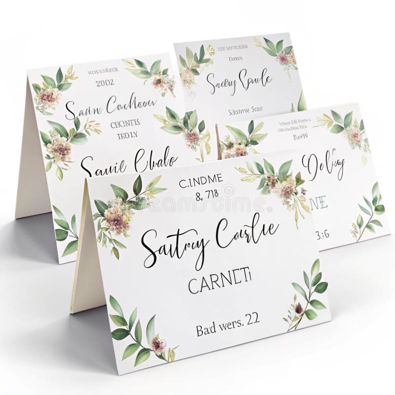 Stylish Seating Cards with Floral Design and Cursive Text, Adding ...