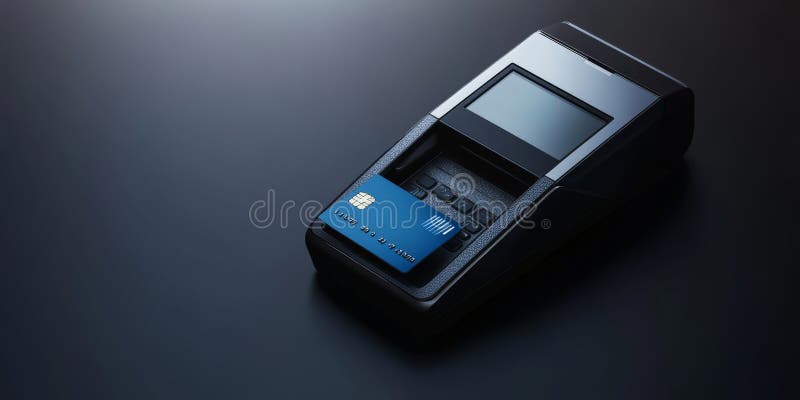 Stylish and Secure Credit Card Reader with Blue Card on Dark Background ...