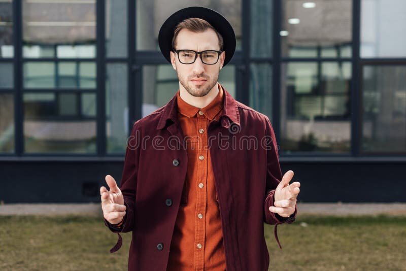 Stylish Serious Man Pointing with Hand Stock Photo - Image of alone ...