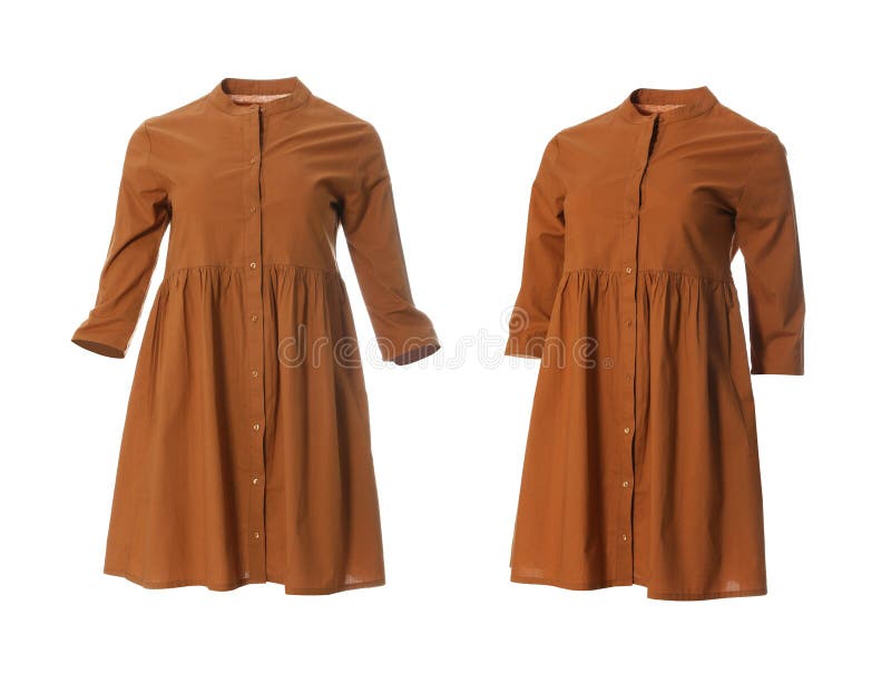 Short Brown Dresses from Different Views on White Background Stock ...
