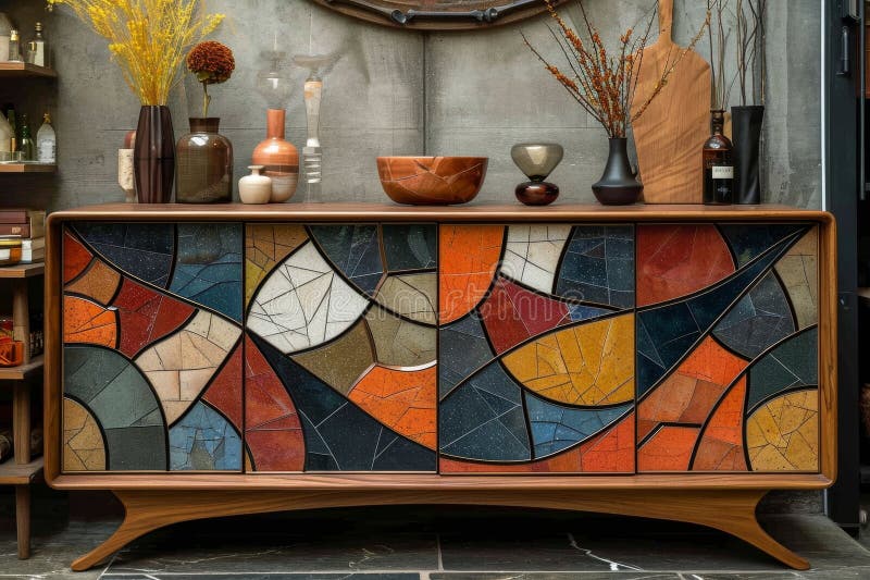 Stylish Sideboard Decorated in a Colorful Style in the Interior Stock ...