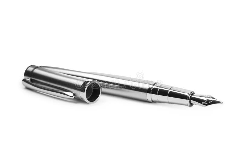 Stylish Silver Fountain Pen on White Stock Image - Image of fashion ...