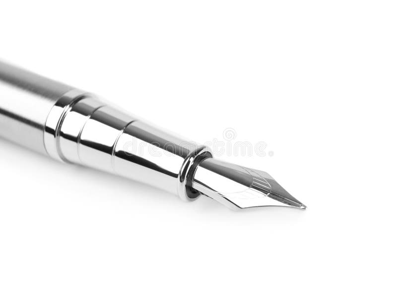 Stylish Silver Fountain Pen Isolated on White Stock Image - Image of ...