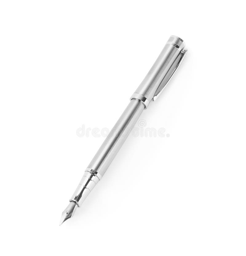 Stylish Silver Fountain Pen Isolated on White Stock Photo - Image of ...