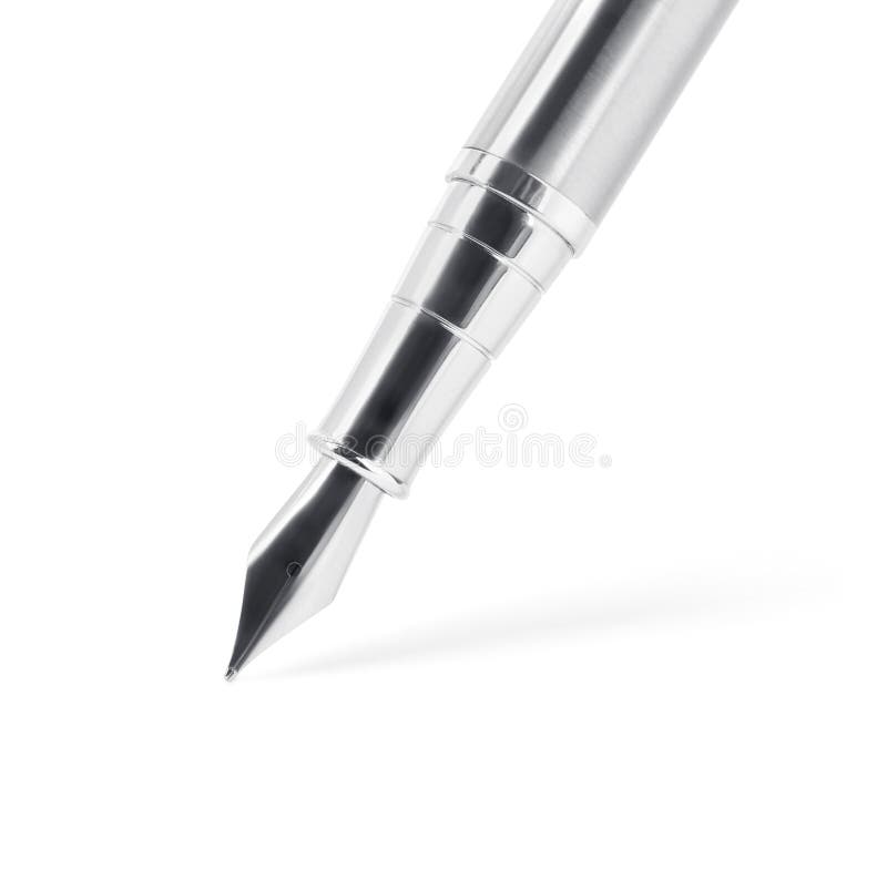 Stylish Silver Fountain Pen Isolated on White Stock Photo - Image of ...