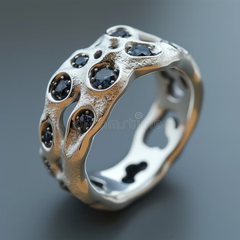 Modern Silver Ring with Black Gemstones, Geometric Cutouts, Perfect for ...