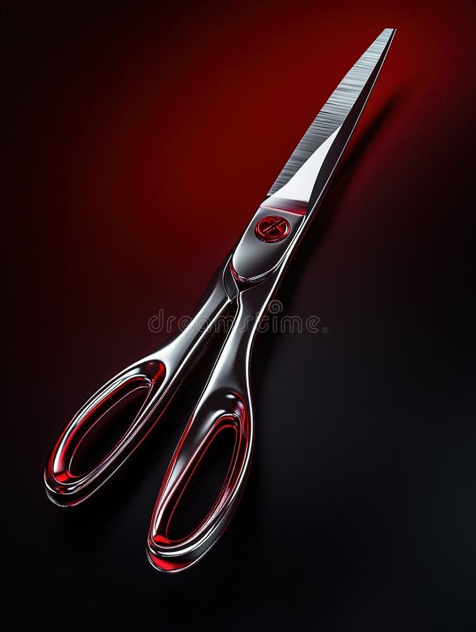 Stylish Silver Scissors on a Red Background Stock Illustration ...