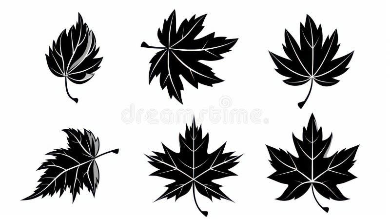 Stylish and Simple Maple Leaf Icons Set in Black, Perfect for Various ...