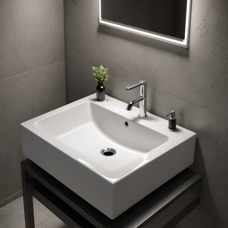 A Stylish Sink Area Featuring a Square Basin and Modern Fixtures. Stock ...