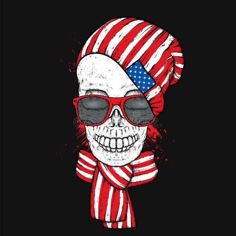 A Stylish Skull in a Winter Hat, a Scarf and Glasses. Vector ...