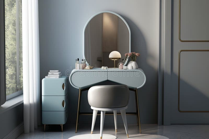 Stylish and Sleek Dressing Table with Modern Mirror, Sleek Lines and ...