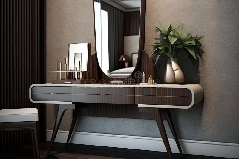 Stylish and Sleek Dressing Table with Modern Mirror, Sleek Lines and ...