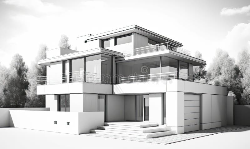 Stylish and Sleek Modern House Against White Backdrop Creating Using ...
