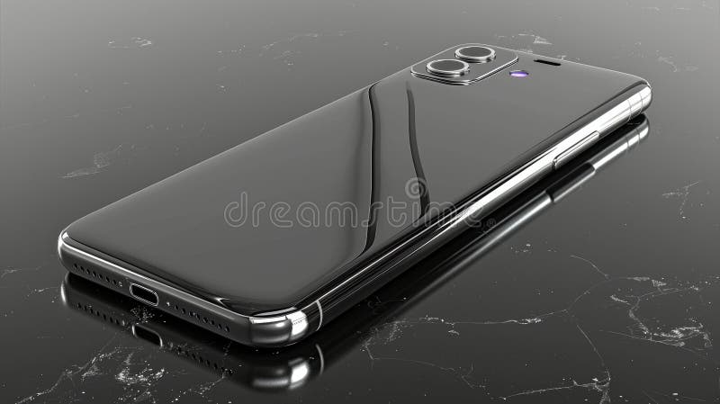Sleek Modern Smartphone Resting on a Glossy Black Surface in Natural ...