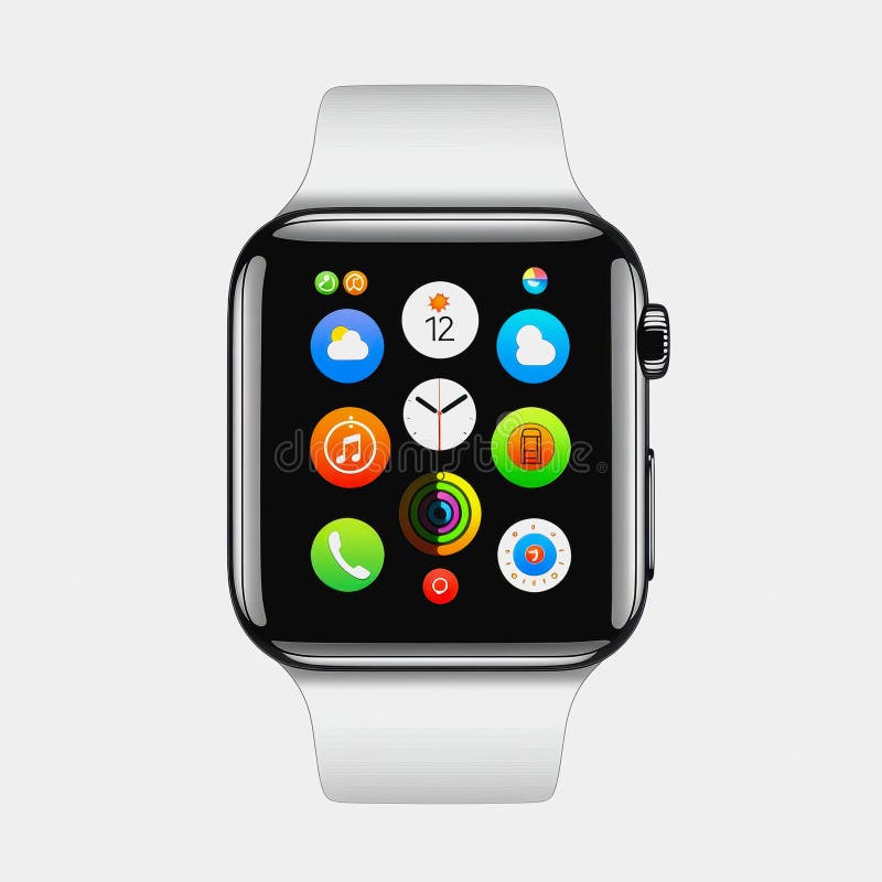 Stylish Smartwatch with Colorful App Interface on a Plain Background ...