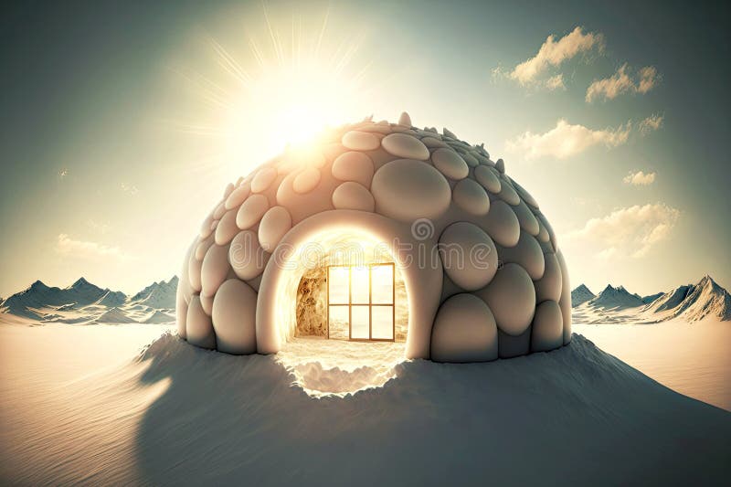 Stylish Snow Igloo with Textured Round Facade and Light Inside Stock ...