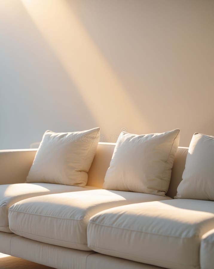 Stylish Sofa with Soft Cushions Bathed in Warm Sunlight Creates. Stock ...