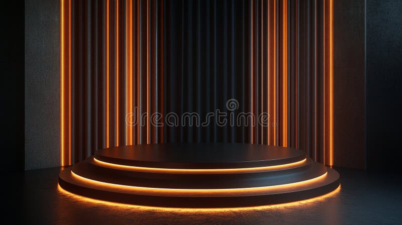 Modern Stage Design with Illuminated Circular Platform and Vertical ...