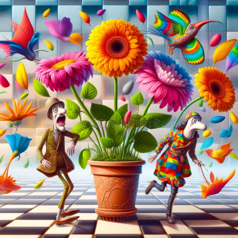 Stylish Still Life with Flowers - Monsters. Stock Illustration ...