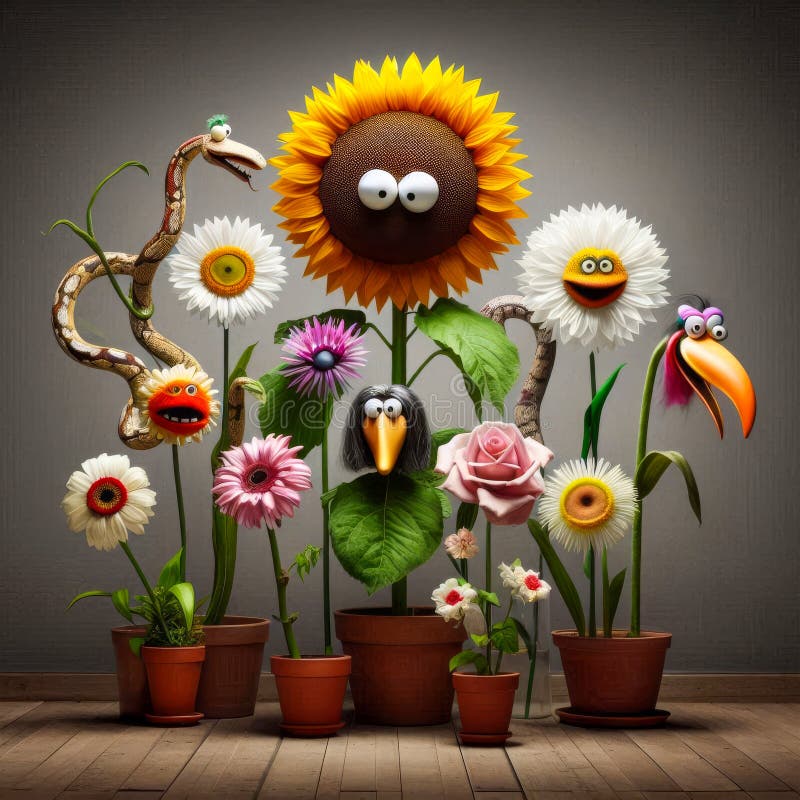 Stylish Still Life with Flowers - Monsters. Stock Image - Image of eyes ...