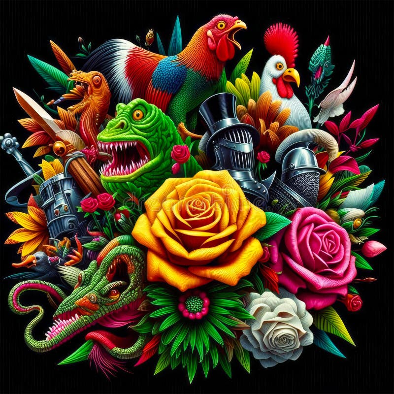 Stylish Still Life with Flowers - Monsters. Stock Image - Image of ...