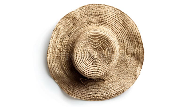 Stylish Straw Hat Isolated on White, Top View Stock Photo - Image of ...
