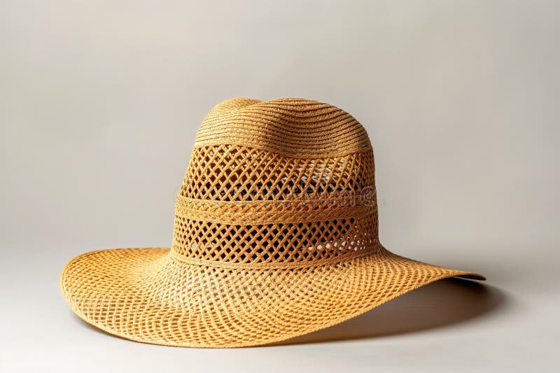 Woven Straw Hat on Neutral Background Stock Photo - Image of wide ...