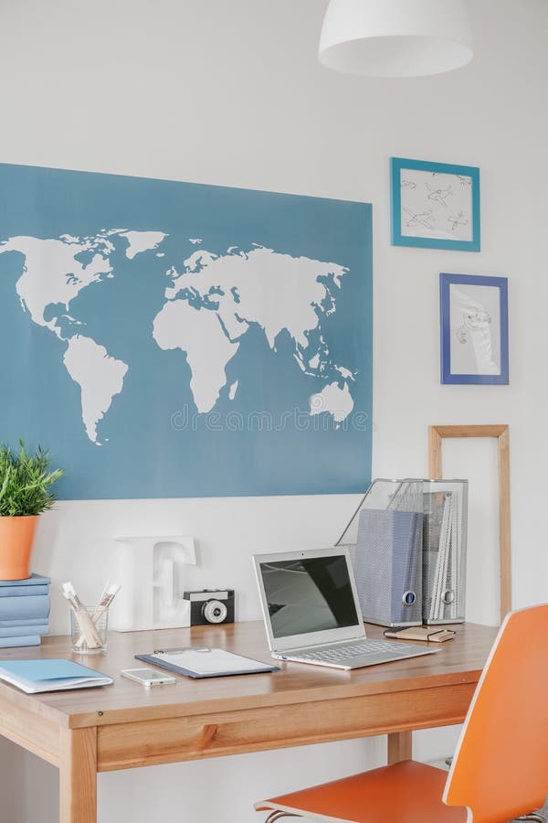 Stylish study space stock photo. Image of computer, chair - 56370336