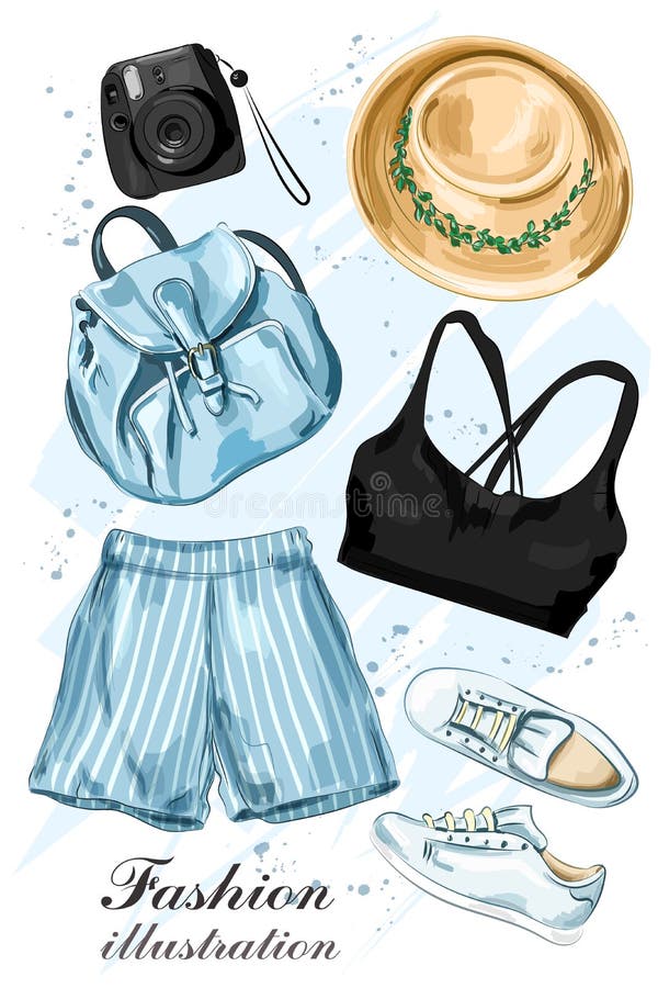 Stylish Beautiful Girl In Cap Fashion Girl Hand Drawn Cute Woman In