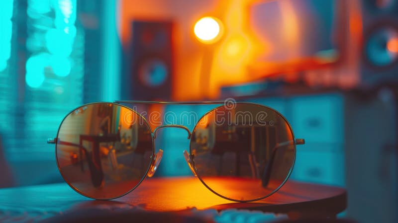 Stylish Sunglasses with Ring Light Reflection in Home Studio Setup ...