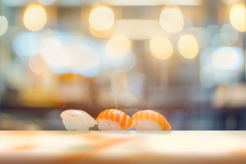 Stylish Sushi Bar with a Blurred Backdrop and Traditional Japanese ...