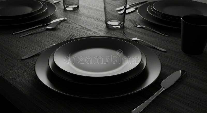 Elegant Black Dinnerware Setting a Stylish Table Setting Featuring ...