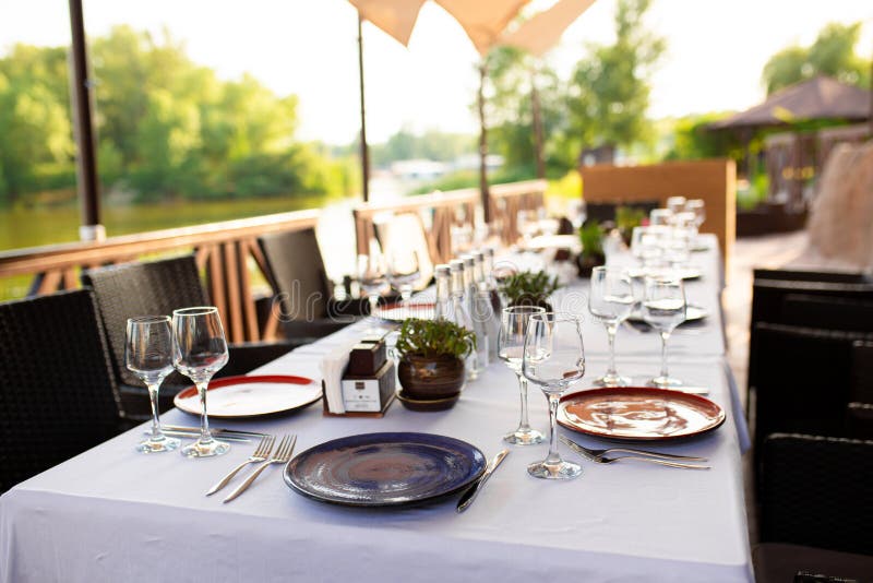 Stylish Table Setting in an Open-air Restaurant Stock Photo - Image of ...