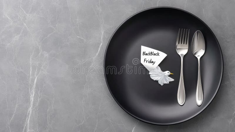 A Stylish Table Setting Showcases a Black Plate with a White Card ...