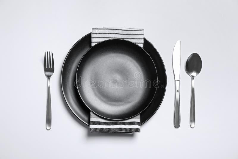 Stylish Table Setting on White Background Top View Stock Photo - Image ...