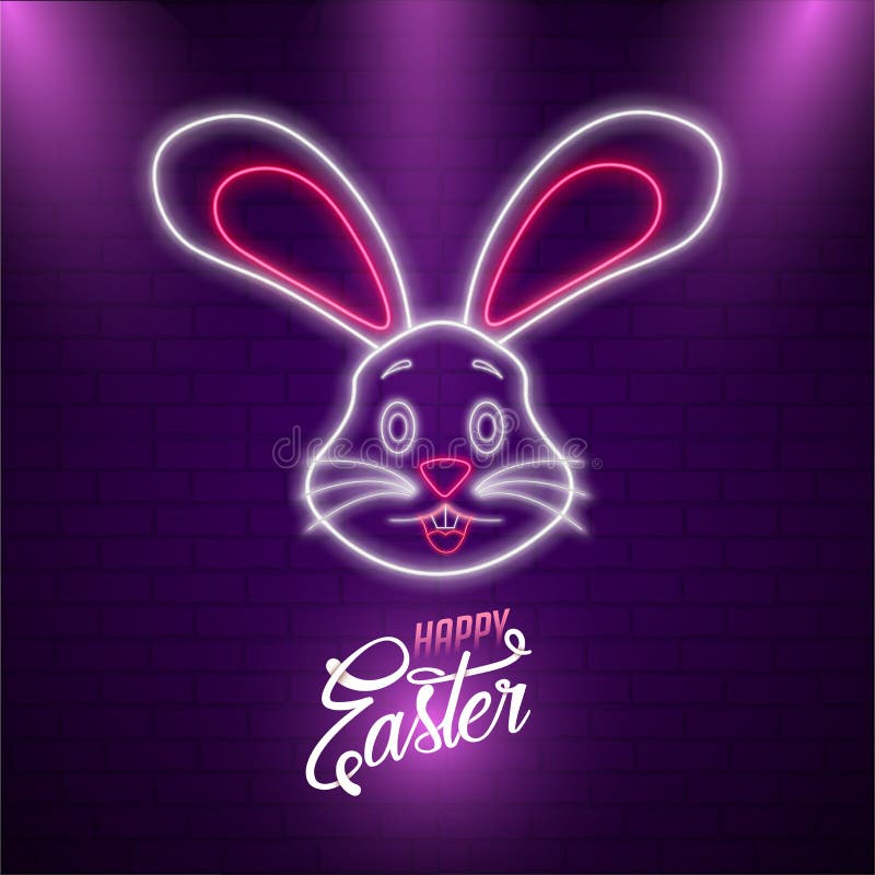 Happy Easter Concept with Rabbit, Neon Light Effect. Stock Illustration ...