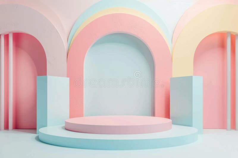 Stylish Three-arch Backdrop in Soft Pastel Colors and Podium for ...