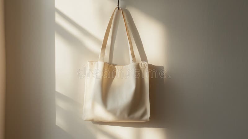 Stylish Tote Bag Mockup in Neutral Tones, Hanging on a Simple Hook ...