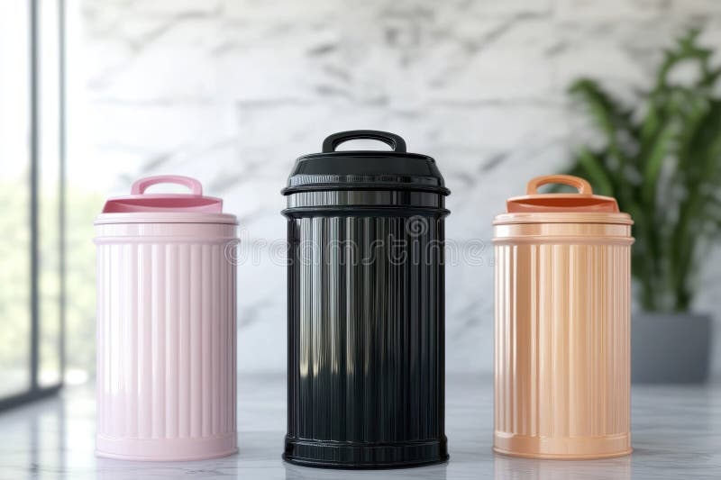 Stylish Trash Cans in Modern Kitchen Setting with Natural Light and ...