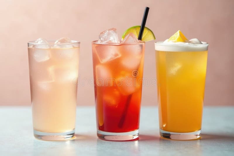 Stylish Trio of Iced Drinks Against a Neutral Backdrop, Cool, Color ...