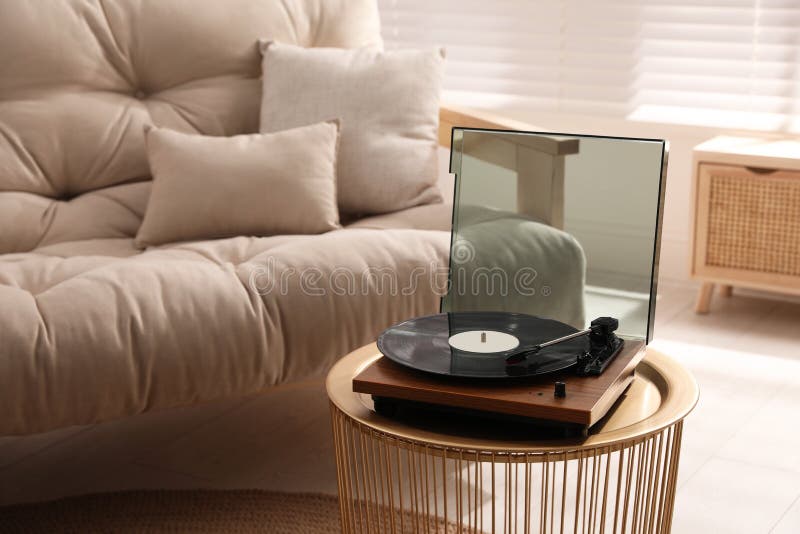 Stylish Turntable with Vinyl Disc in Living Room Stock Image - Image of ...