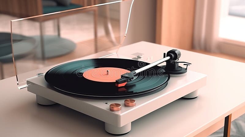 Stylish Turntable with Vinyl Record on Table. Generative AI Stock ...