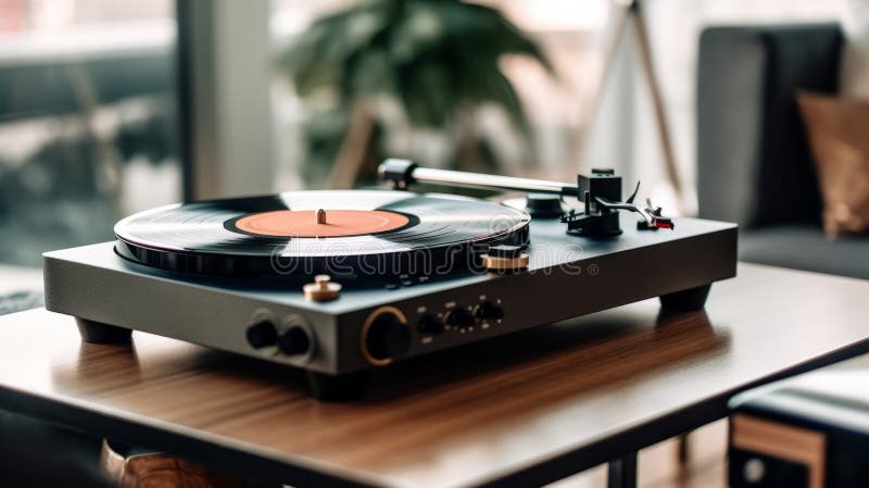 Stylish Turntable with Vinyl Record on Table. Generative AI Stock ...