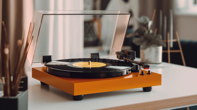 Stylish Turntable with Vinyl Record on Table. Generative AI Stock ...