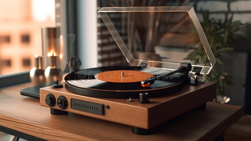 Stylish Turntable with Vinyl Record on Table. Generative AI Stock ...