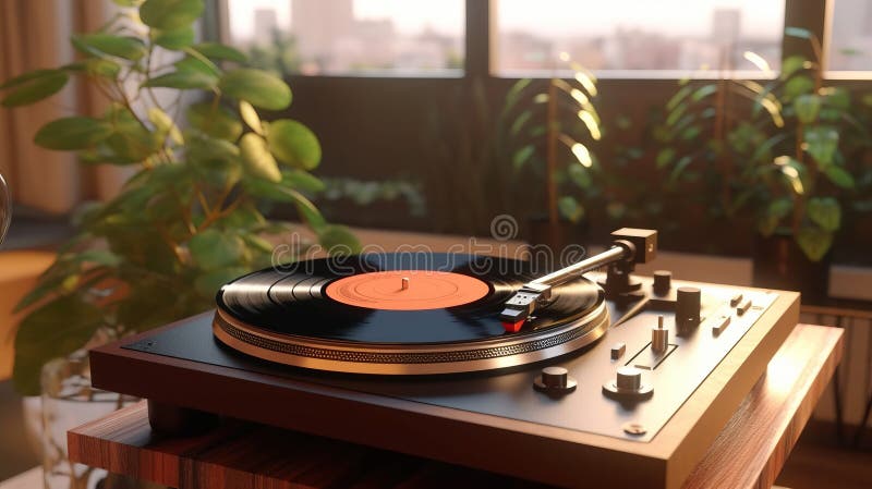 Stylish Turntable with Vinyl Record on Table. Generative AI Stock ...