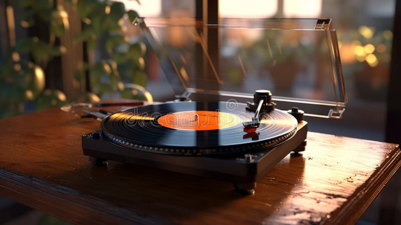Stylish Turntable with Vinyl Record on Table. Generative AI Stock ...