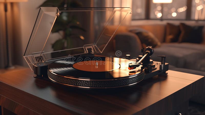 Stylish Turntable with Vinyl Record on Table. Generative AI Stock ...