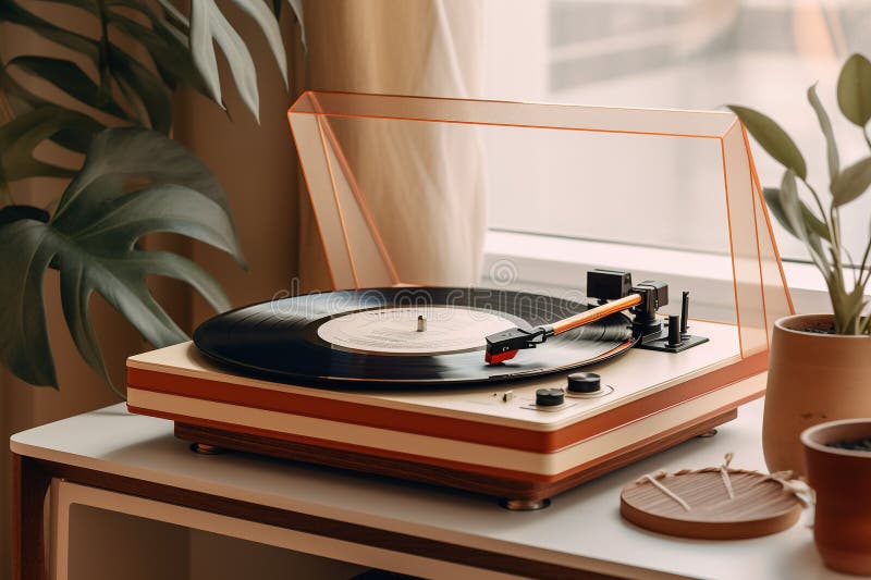 Stylish Turntable with Vinyl Record on Table. Generative AI Stock ...
