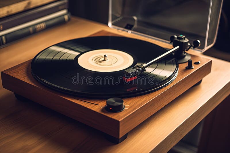 Stylish Turntable with Vinyl Record on Table. Generative AI Stock ...